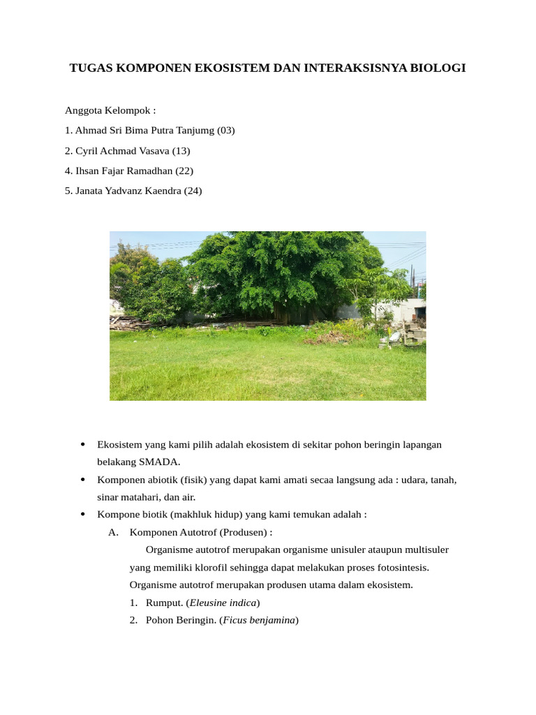 Tugas Komponen Ekosistem Dan Interaksisnya Biologi | PDF