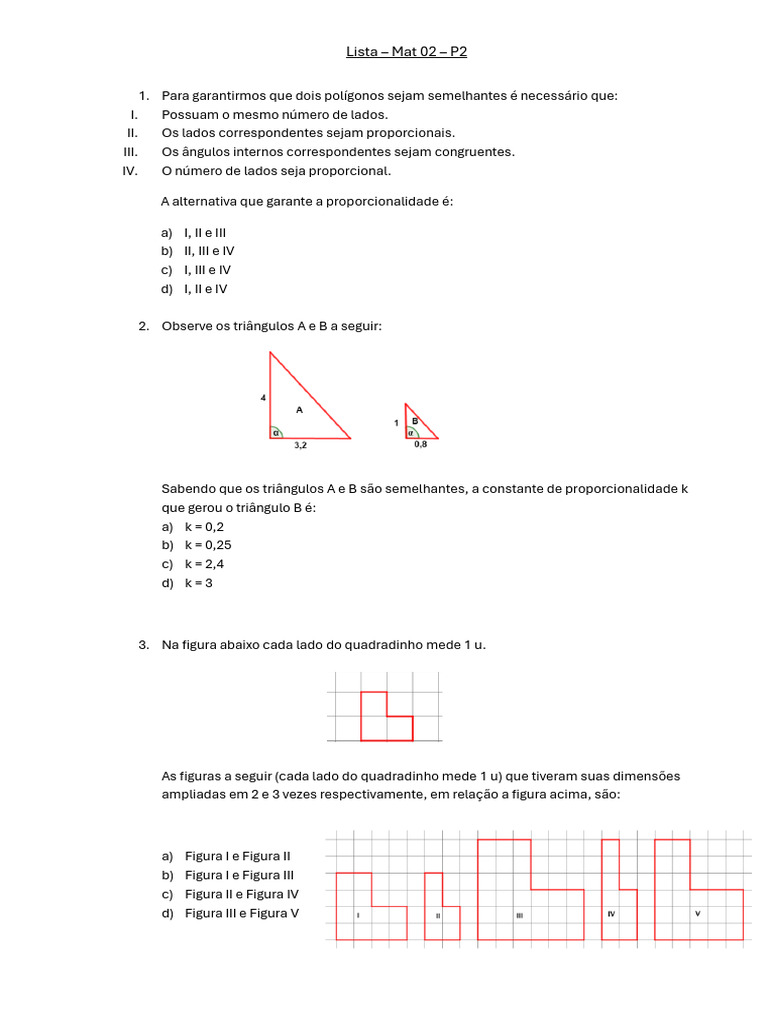 Lista - Mat 02 - P2 | PDF
