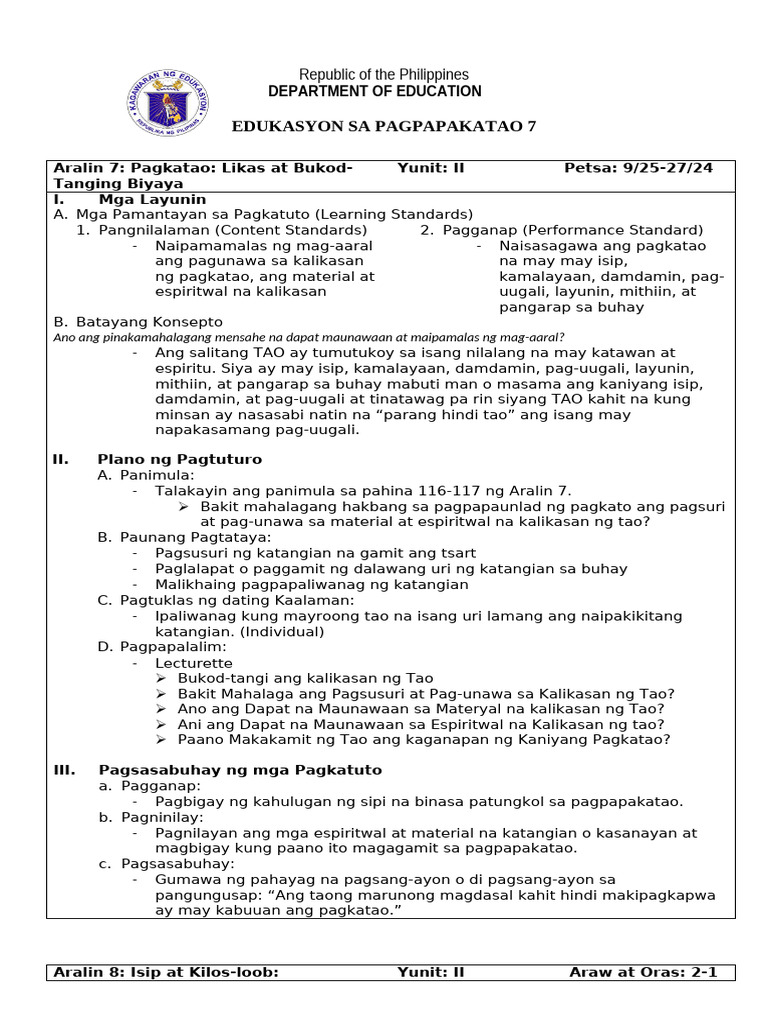 Lesson Plan Esp 7 2ND Quarter | PDF Lesson Plan Esp 7 2ND Quarter | PDF