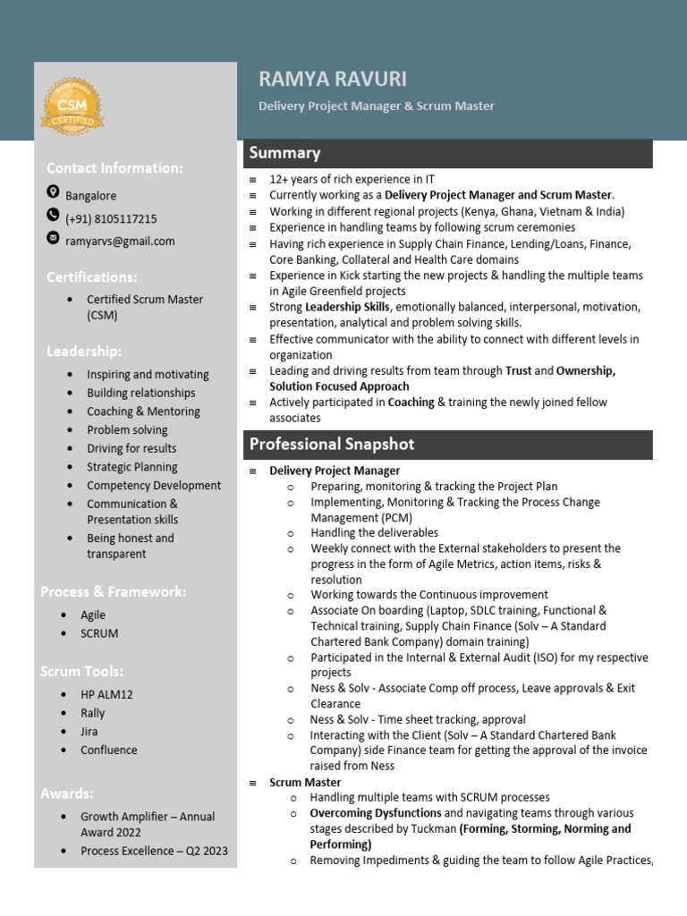 Ramya Ravuri - CV - SM& DPM | PDF