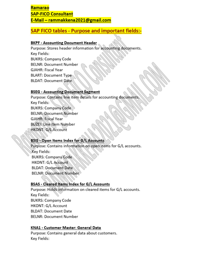 SAP FICO Tables - Purpose and Important Fields | PDF