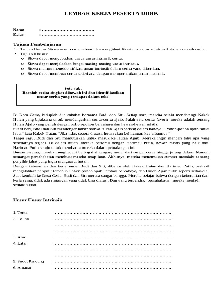 LKPD Unsur Intrinsik Cerita | PDF
