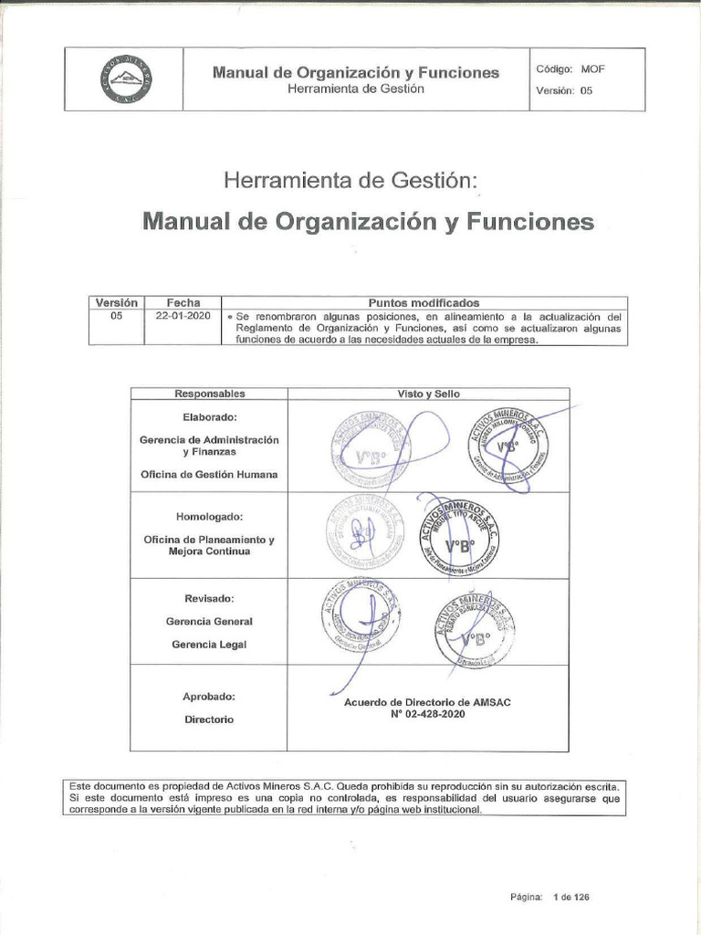 MOF Manual de Organización y Funciones v05 | PDF