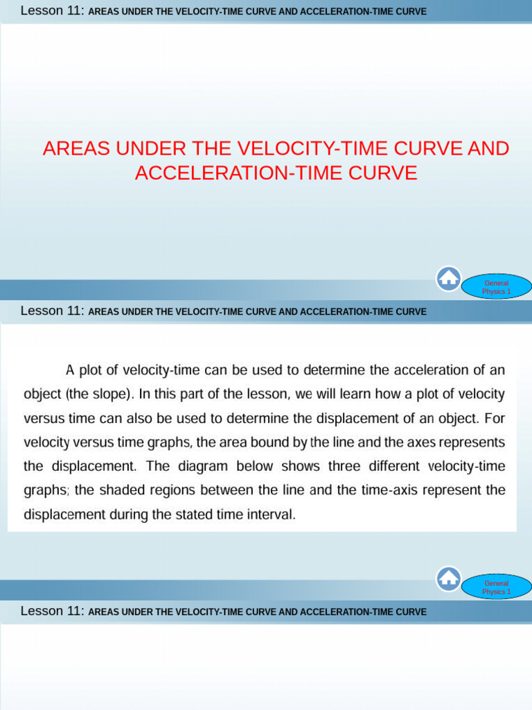 Lesson11 Areas Under The Velocity Time Curve and Acceleration Time ...