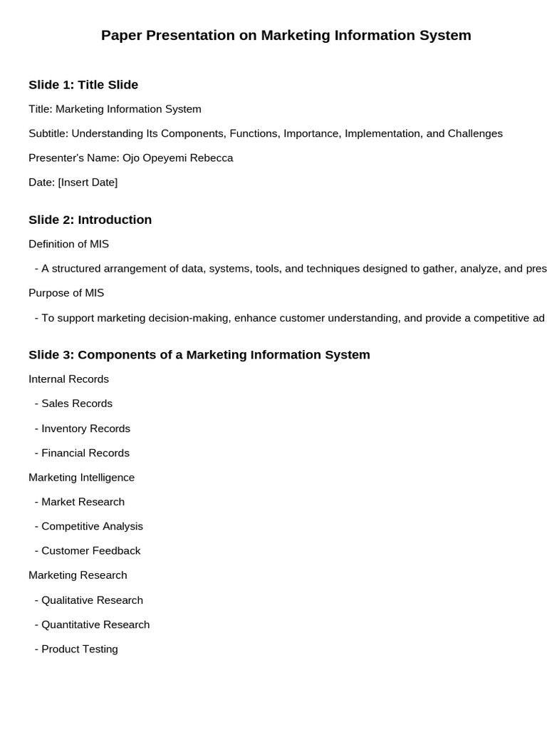 Marketing Information System Presentation Pdf