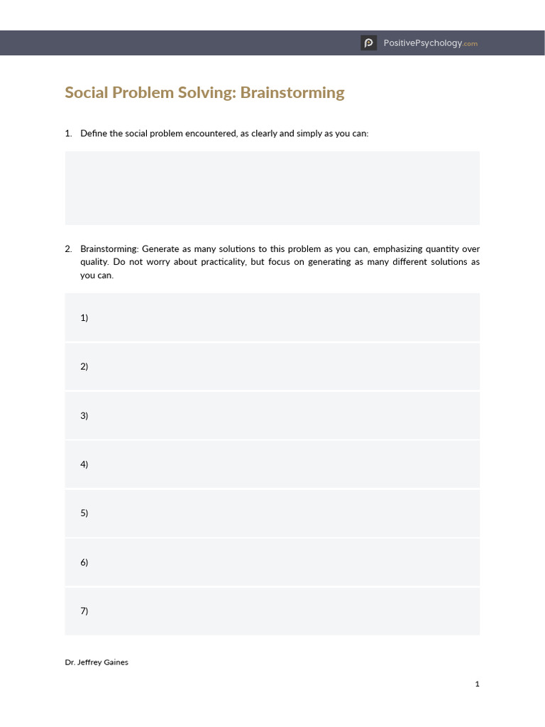 Social Problem Solving Brainstorming Pdf