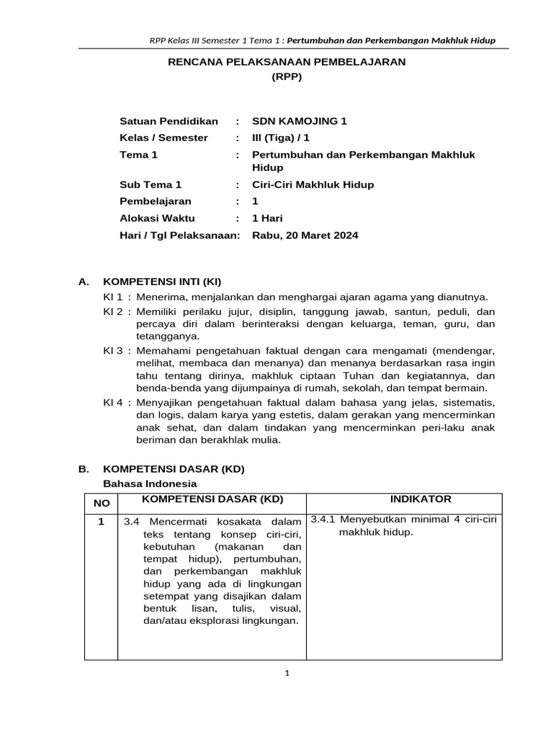 RPP K3 TEMA 1 - Resty2024 | PDF