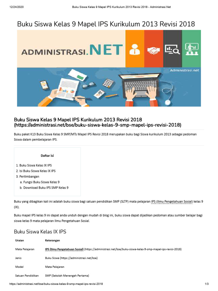 Buku Siswa Kelas 9 Mapel IPS Kurikulum 2 | PDF