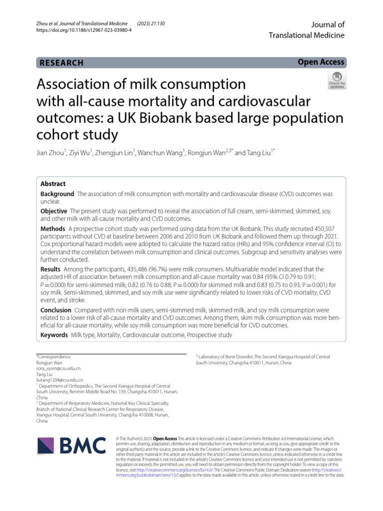 Association of Milk Consumption | PDF