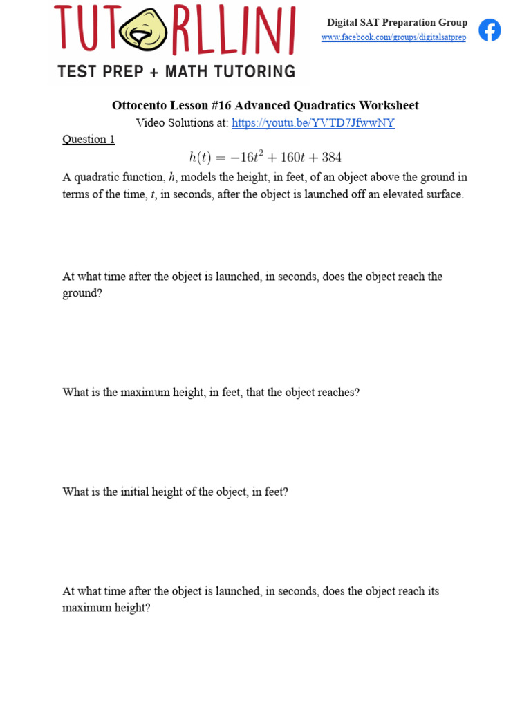 Ottocento Lesson #16 Advanced Quadratics Worksheet | PDF | Theoretical Computer Science ...