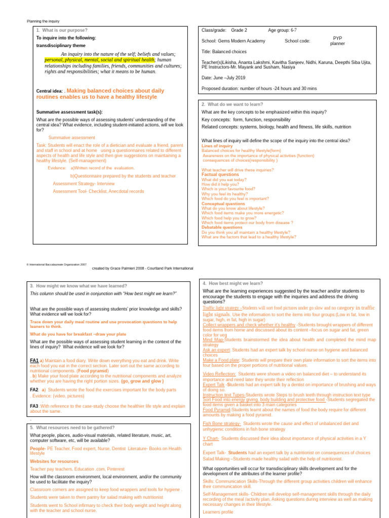 Bubble Planner PYP WWA | PDF