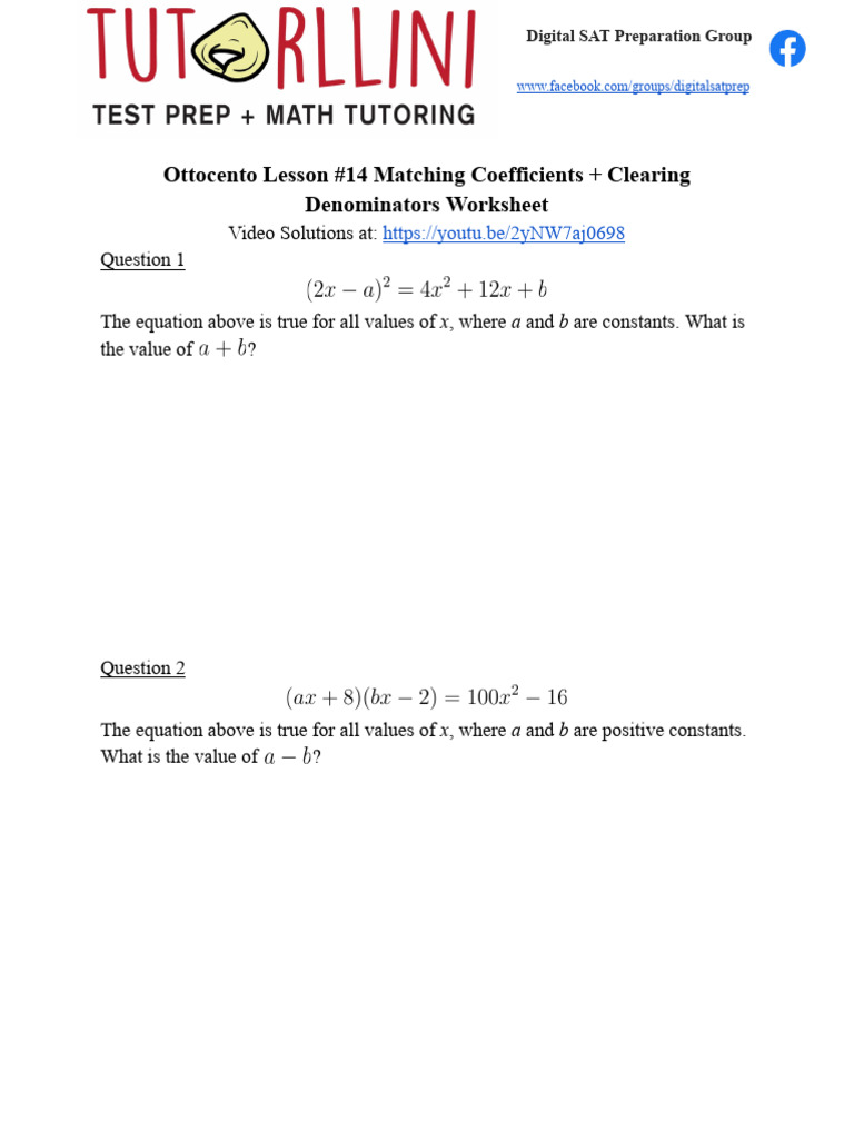 Ottocento Lesson #14 Matching Coefficients + Clearing Denominators ...