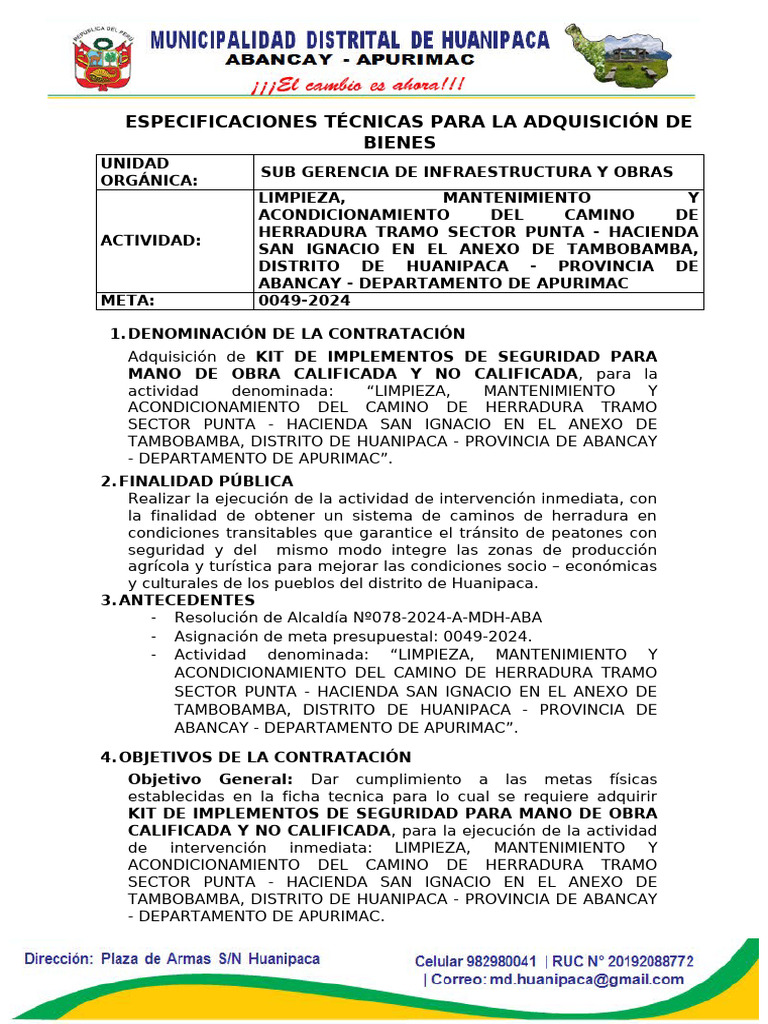 04 TDR Epps Mano de Obra Califica y No Calificada | PDF | Casco | Materiales