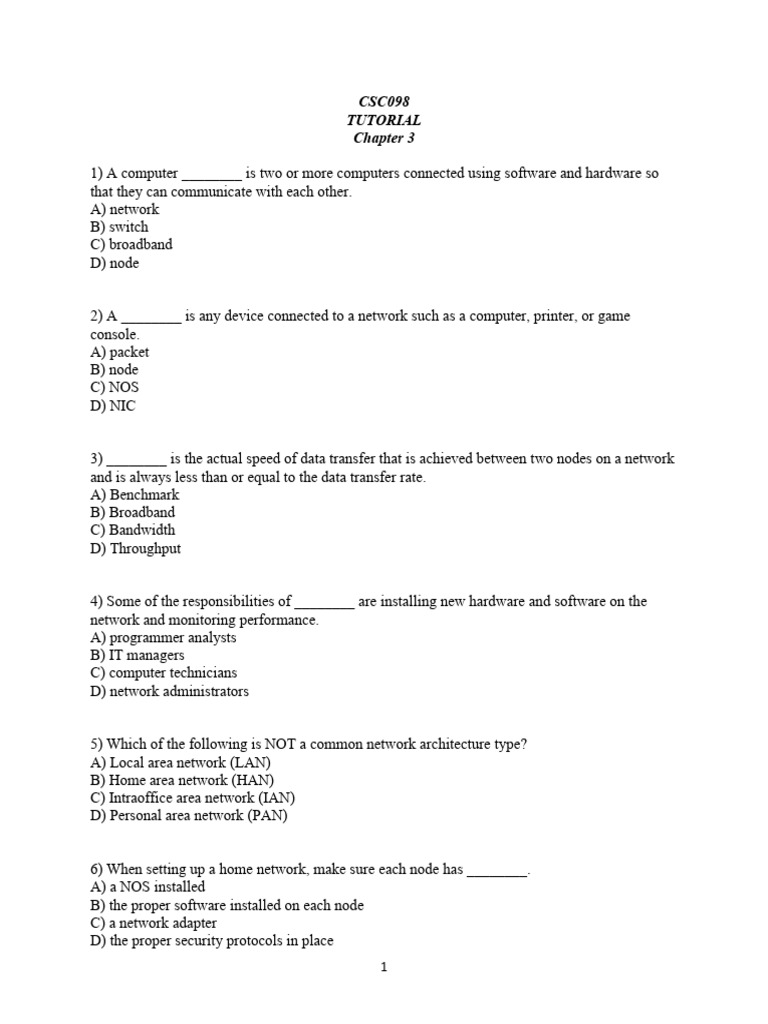 Week 10 Tutorial Questions | PDF