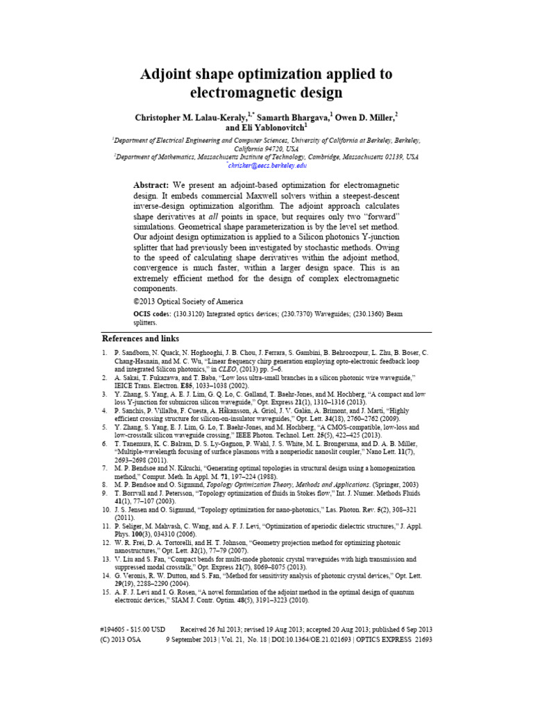 Adjoint Shape Optimization Christopher | PDF | Mathematical Optimization | Integrated Circuit