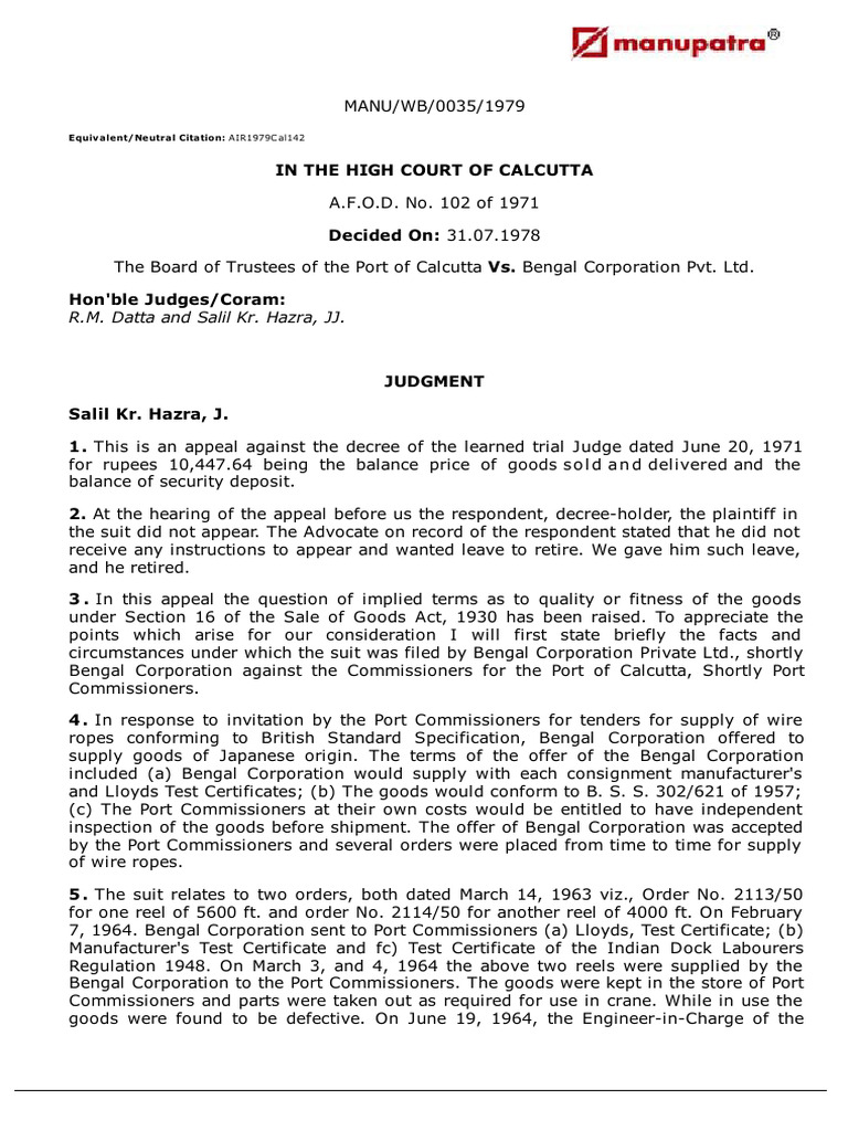 The Board of Trustees For The Port of Calcutta | PDF