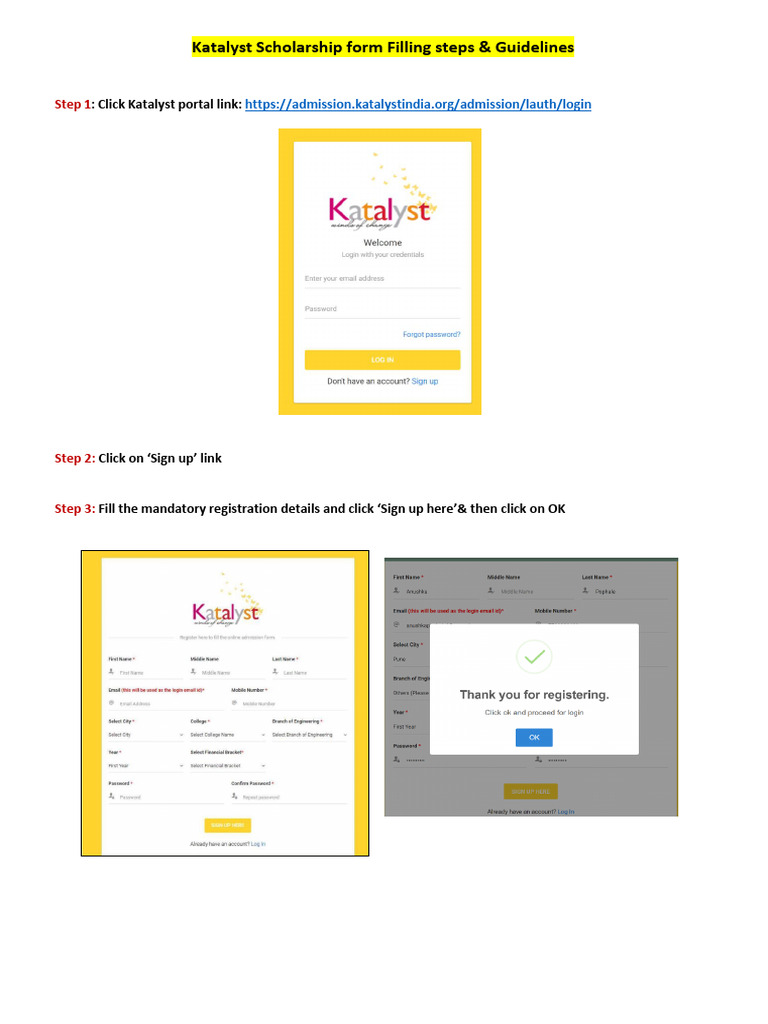 Katalyst Scholarship Form Filling Steps & Guidelines - Yr 2024 | PDF