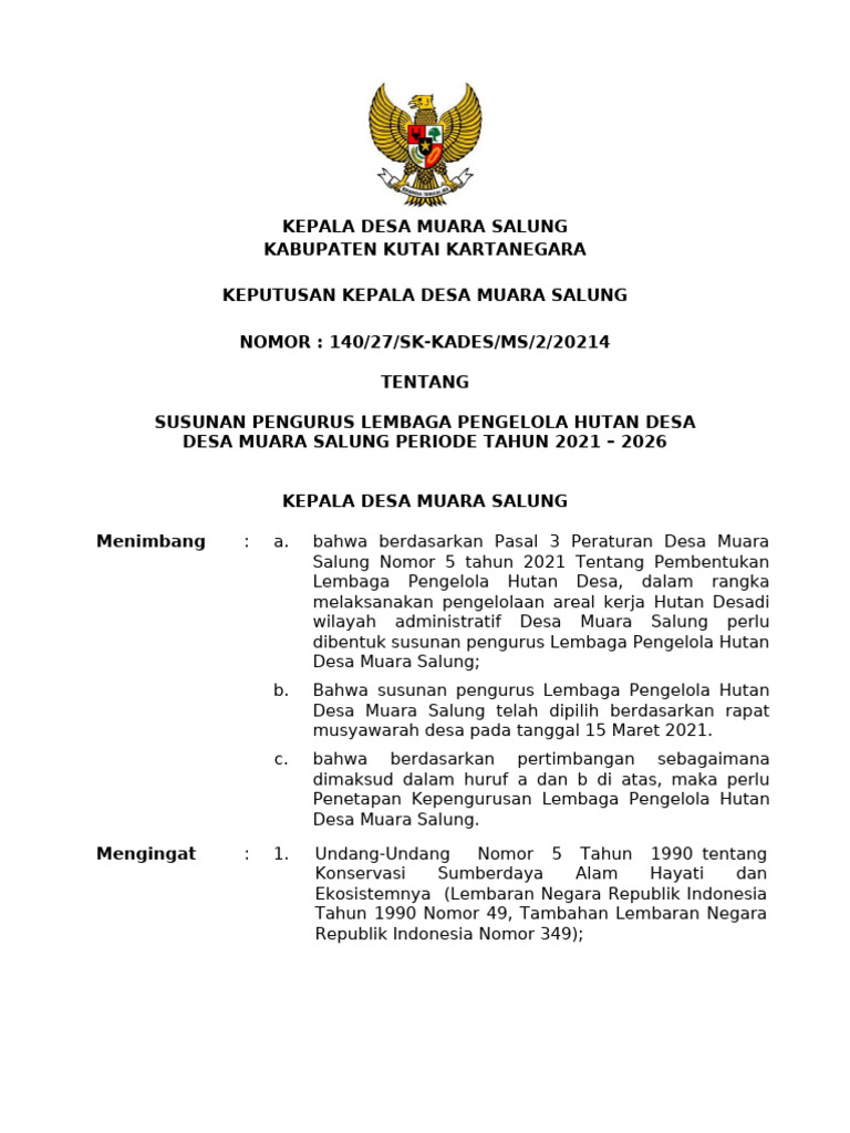 03 - Muara Salung - Keputusan Pengurus LPHD - 2021 | PDF