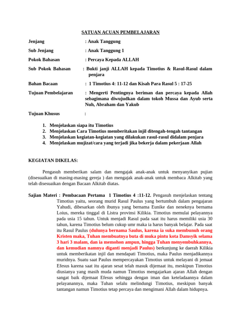 Sekolah Minggu Yabok | PDF