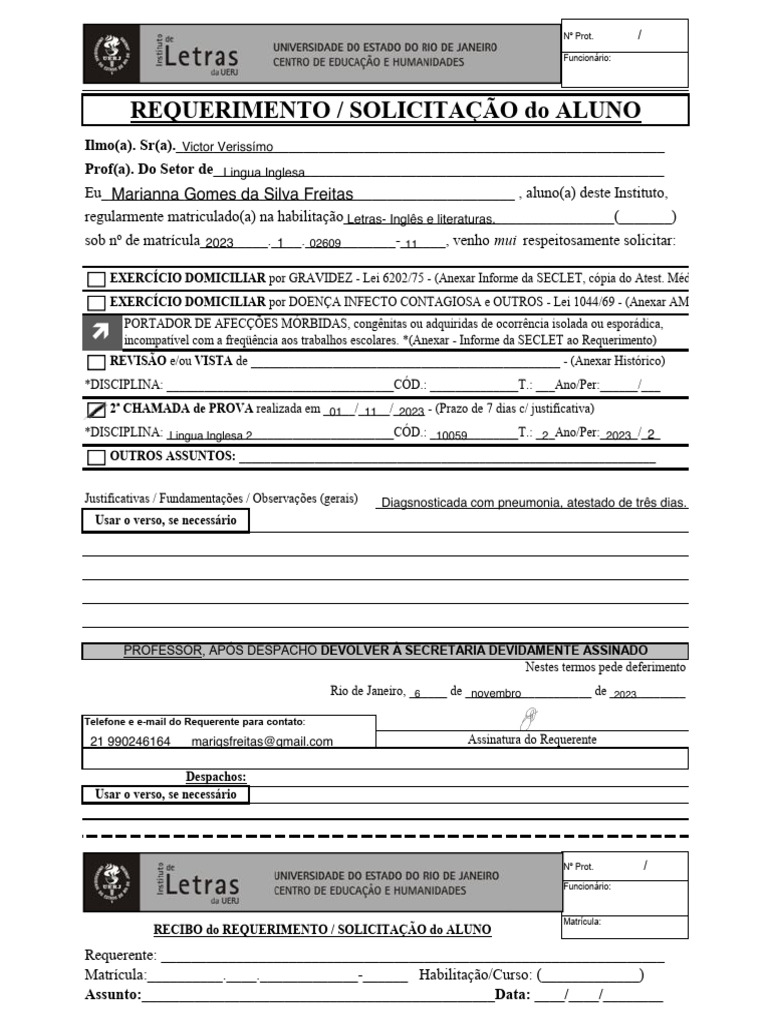 ILE SECLET Requerimento Solicitacao Aluno | PDF
