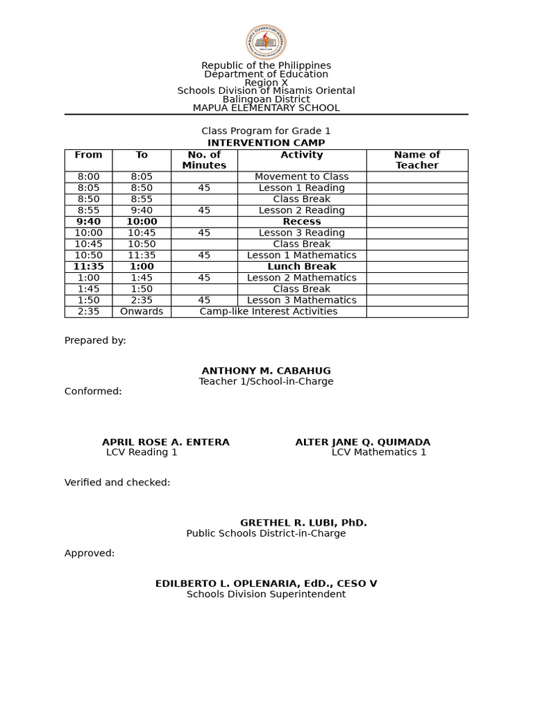 Class Program For NLC 2024 | PDF