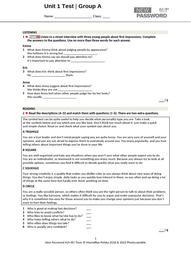 New Password A2+ B1 UT 1A | PDF