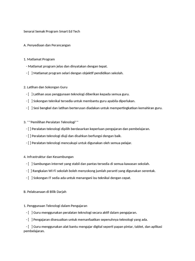 Senarai Semak Program Smart Ed Tech | PDF