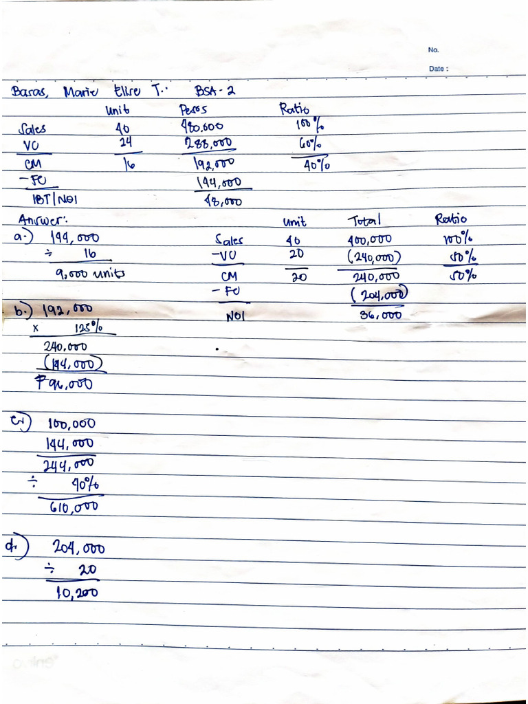 Solutions For CVP Analysis | PDF