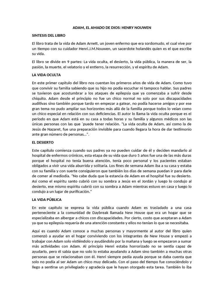 ADAM EL AMADO DE DIOS Henry Nouwen | PDF