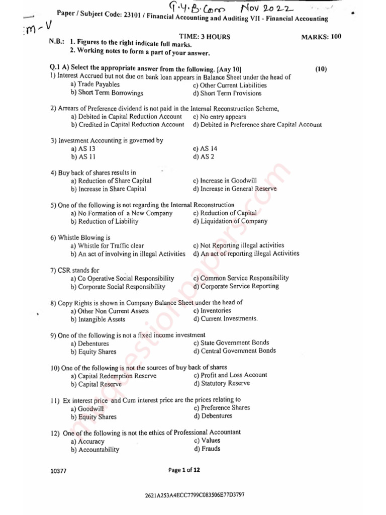 Commerce - Bcom Bachelor of Commerce - Semester 5 - 2022 - November - Financial Accounting and ...