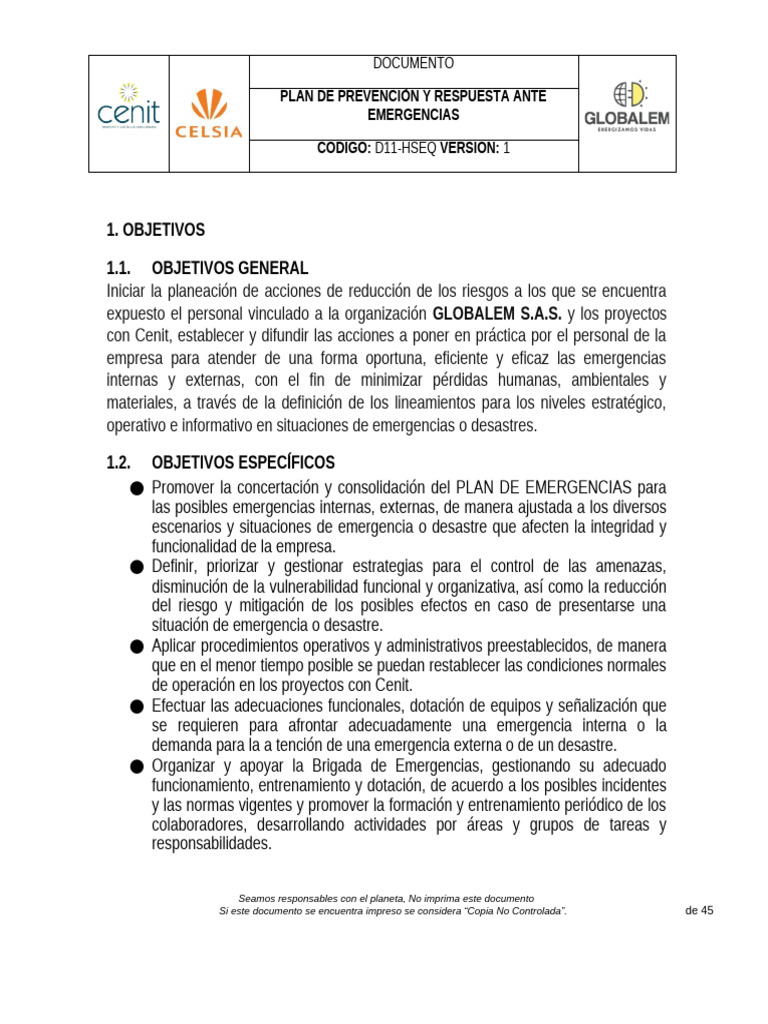 D11-HSEQ Plan de Prevencion y Respuesta Ante Emergencias V02 | PDF