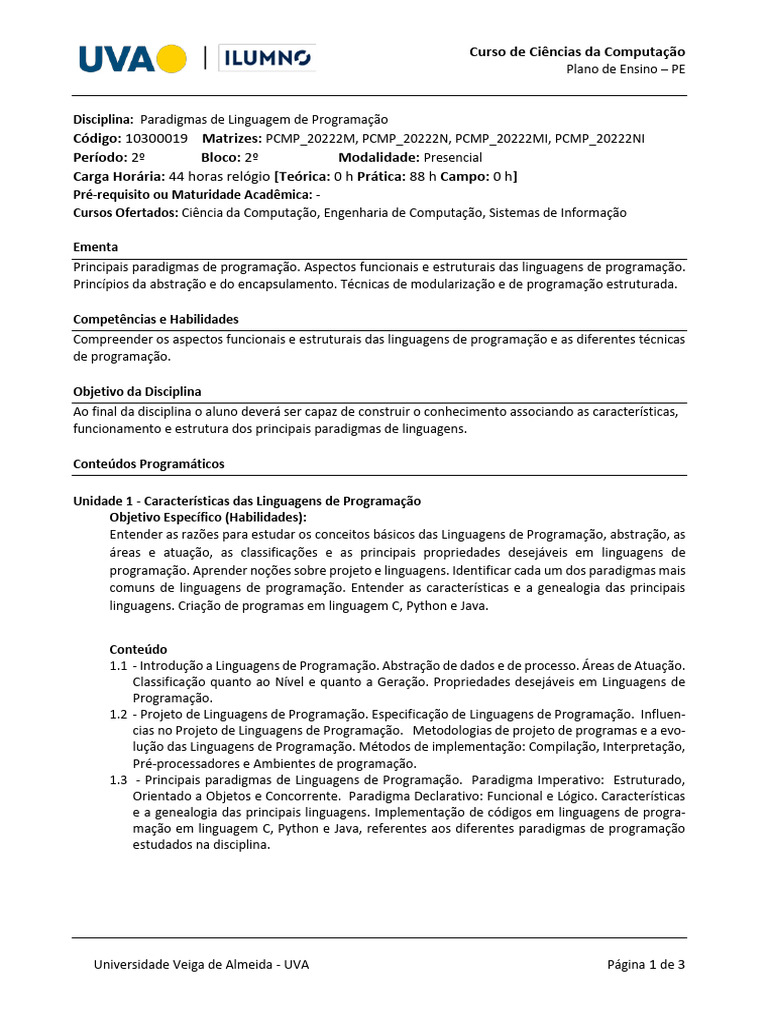 Paradigmas de Linguagem de Programação - Curr - PCMP - 2022 - 1N | PDF