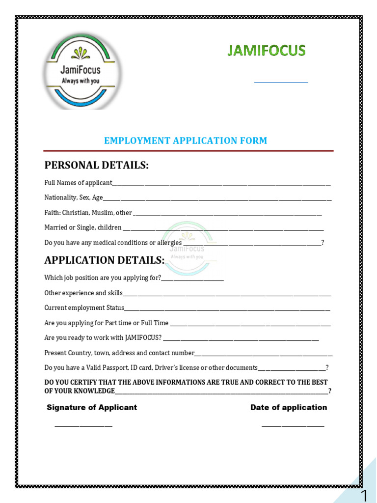 Employment Application Form JMF-EMAP - 004 | PDF