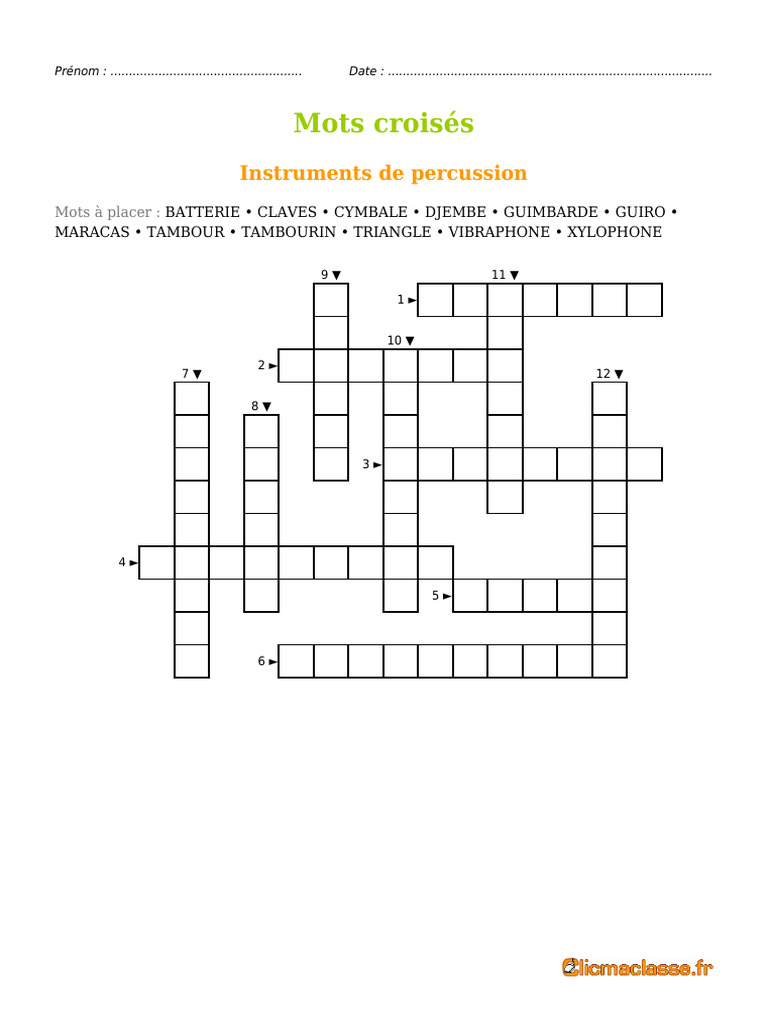 Mots Croises Instruments de Percussion | PDF
