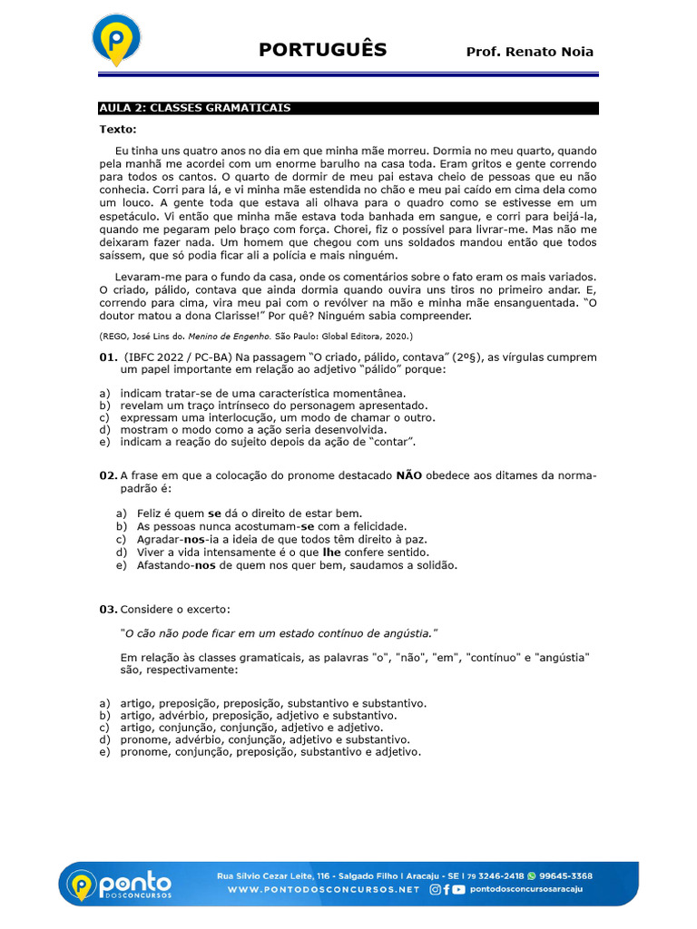 AULA 2 - 15 Fev 2024 - Classes Gramaticais | PDF