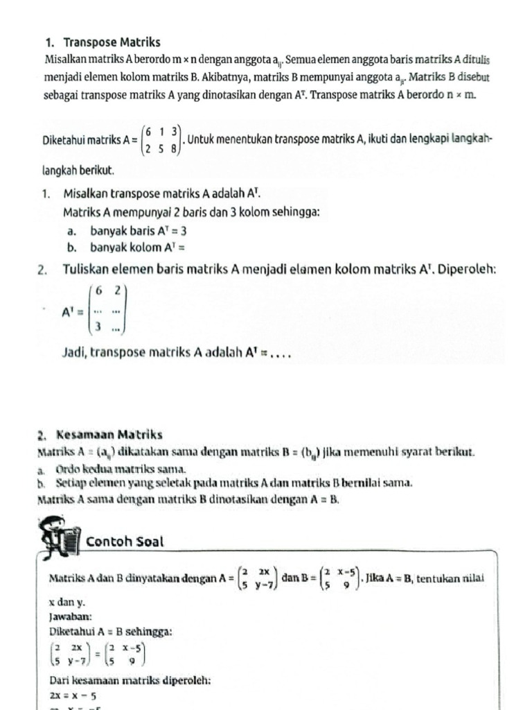 Transpose, Kesamaan Dua Matriks Dan Operasi Matriks | PDF