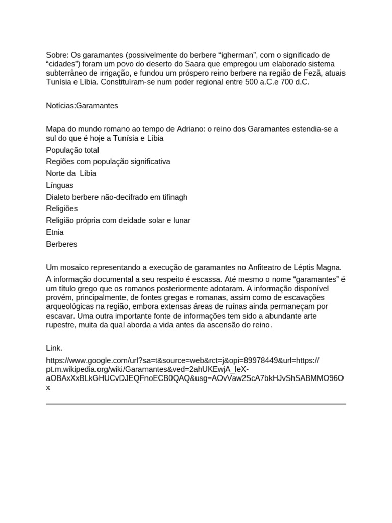 Sobre- Os Garamantes (Possivelmente Do Berbere “Igherman”, Com o ...