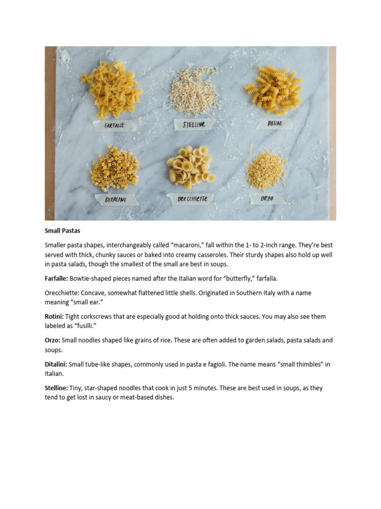 A Picture Guide To Pasta Types | PDF