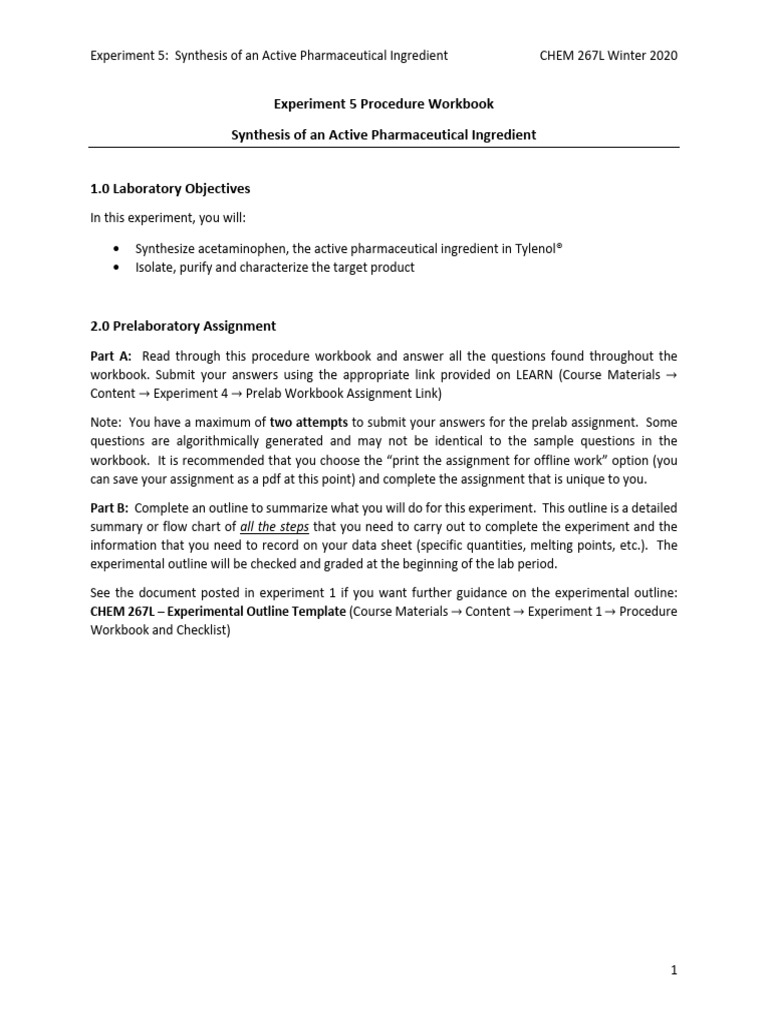 Experiment 5 Procedure Workbook 267L W20 | PDF