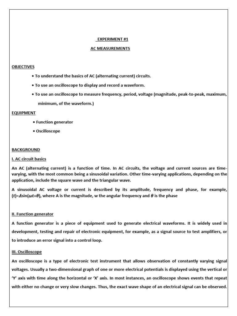 EE211-Lab Experiment 1 | PDF