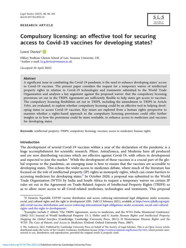 Compulsory Licensing An Effective Tool For Securing Access To Covid 19 ...