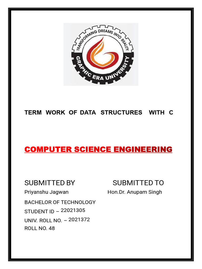 Submitted BY Submitted TO: Term Work OF Data Structures With C | PDF