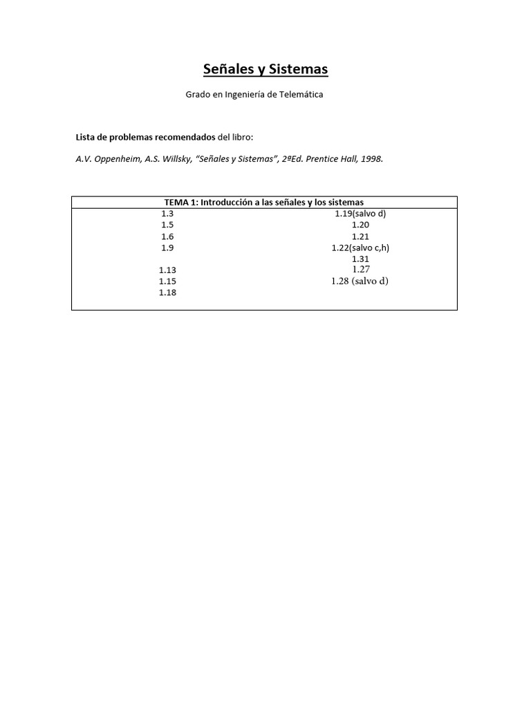 Problemas Recomendados Oppenheim Tema 1 | PDF