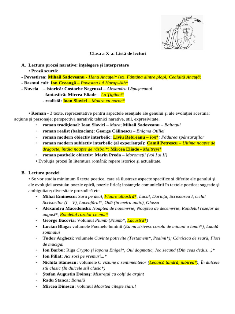 Lecturi Clasa A X-A | PDF