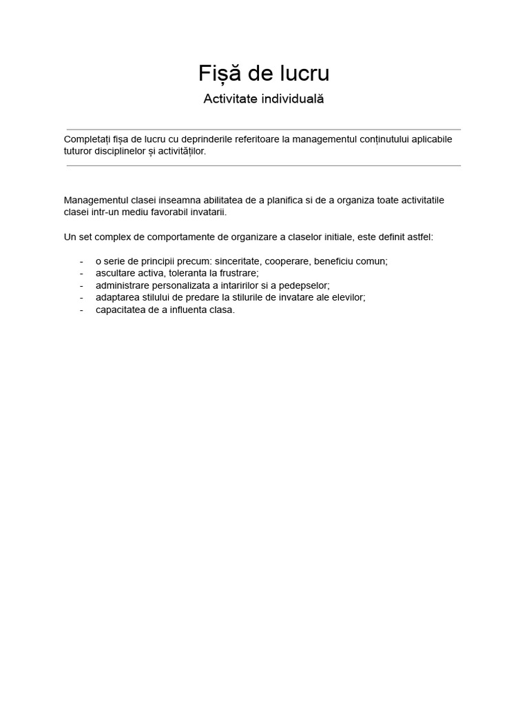 Fisa de Lucru - Stirbu Alexandra | PDF