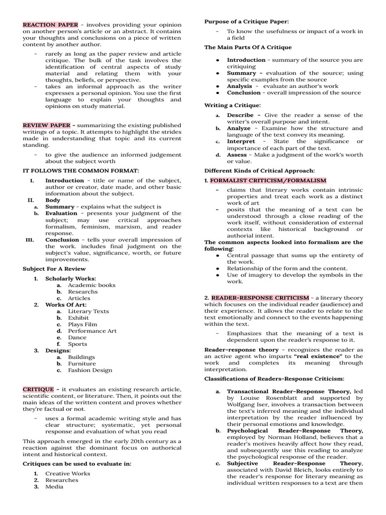 Eapp Critique Review N Reaction Paper Pdf