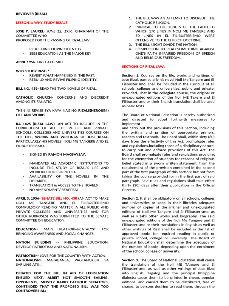 Reviewer Rizal Lesson 1 4 | PDF | Courage | Tagalog Language Reviewer Rizal Lesson 1 4 | PDF | Courage | Tagalog Language
