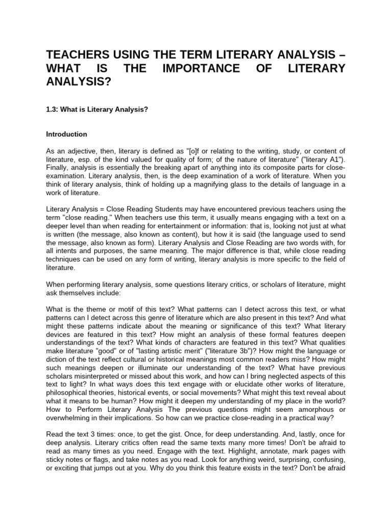 Teachers Using The Term Literary Analysis | PDF | Literary Criticism ...