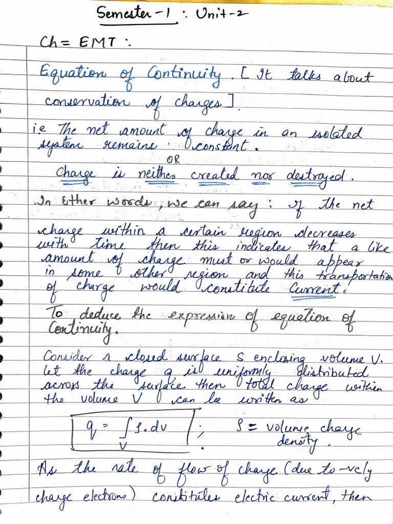 Emt Equation of Continuity | PDF