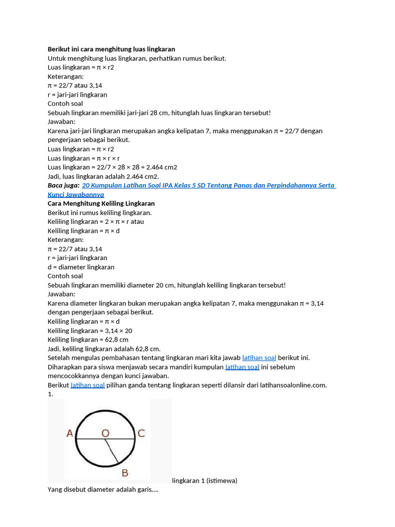 Soal Pts Ganjil Matematik Materi Lingkaran (Bahan) | PDF